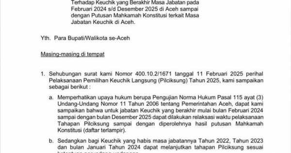 Pemerintah Aceh Keluarkan Surat Edaran Relaksasi Waktu Pilchiksung