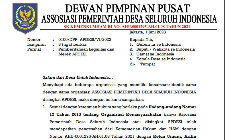 DPP APDESI Ancam Tuntut Organisasi Pakai Nama dan Logo Sama
